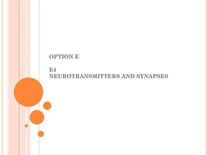 PPT - OPTION E E4 NEUROTRANSMITTERS AND SYNAPSES PowerPoint Presentation - ID:9476098