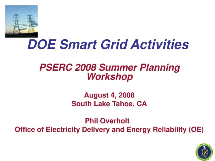 PPT - DOE Smart Grid Activities PowerPoint Presentation, free download ...