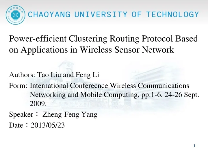Ppt Power Efficient Clustering Routing Protocol Based On Applications