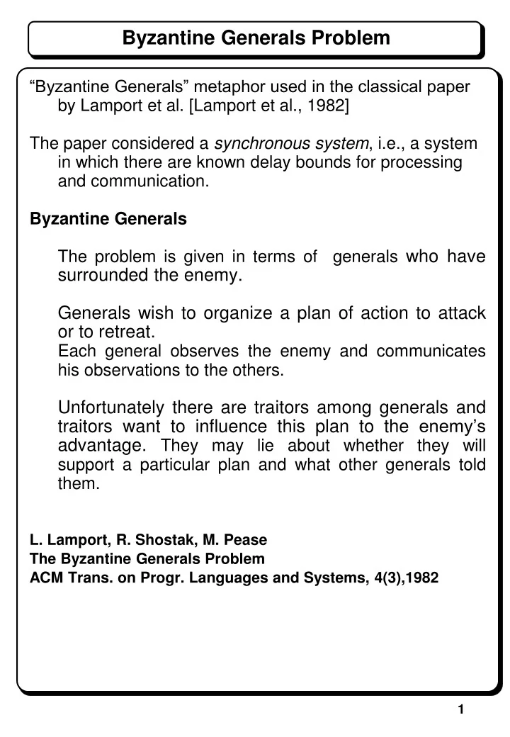PPT - Byzantine Generals Problem PowerPoint Presentation, free download - ID:9497222