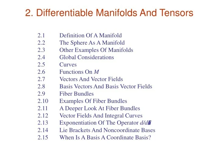 PPT - 2. Differentiable Manifolds And Tensors PowerPoint Presentation ...