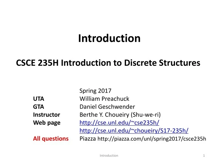 Ppt Introduction Csce 235h Introduction To Discrete Structures Powerpoint Presentation Id