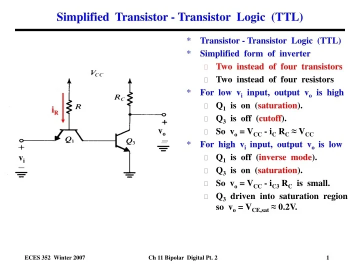 PPT - Simplified Transistor - Transistor Logic (TTL) PowerPoint ...