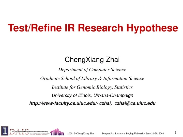 PPT - Test/Refine IR Research Hypothese PowerPoint Presentation, free ...