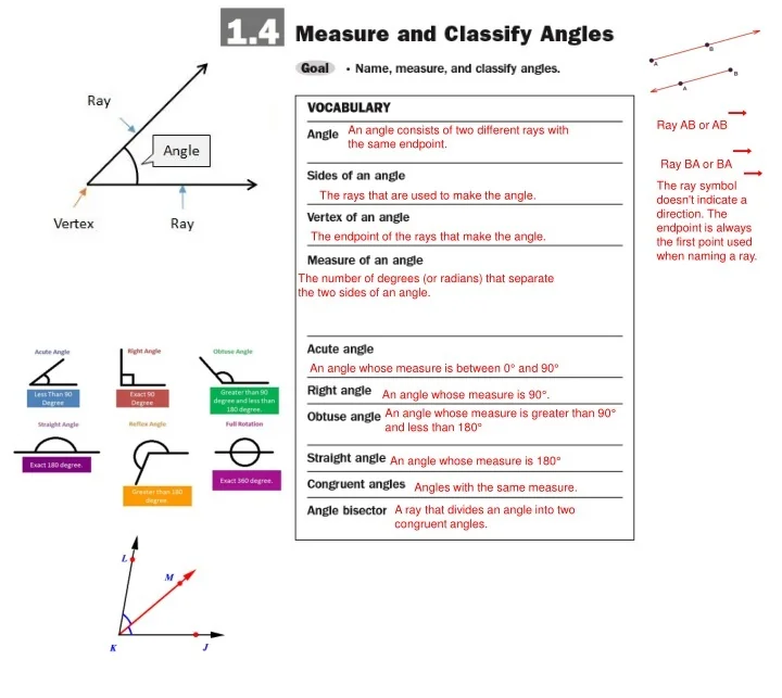 PPT - An angle consists of two different rays with the same endpoint ...