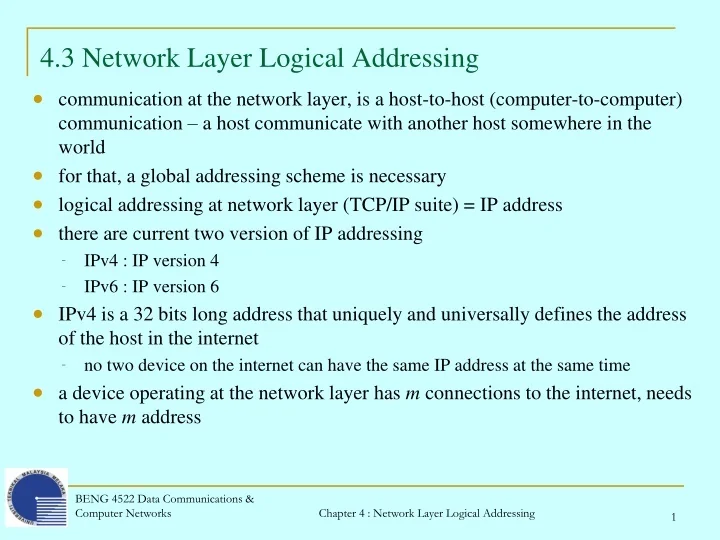 PPT - 4.3 Network Layer Logical Addressing PowerPoint Presentation, free download - ID:9519882