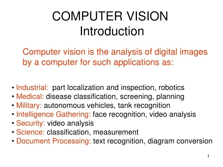 PPT - COMPUTER VISION Introduction PowerPoint Presentation, free ...