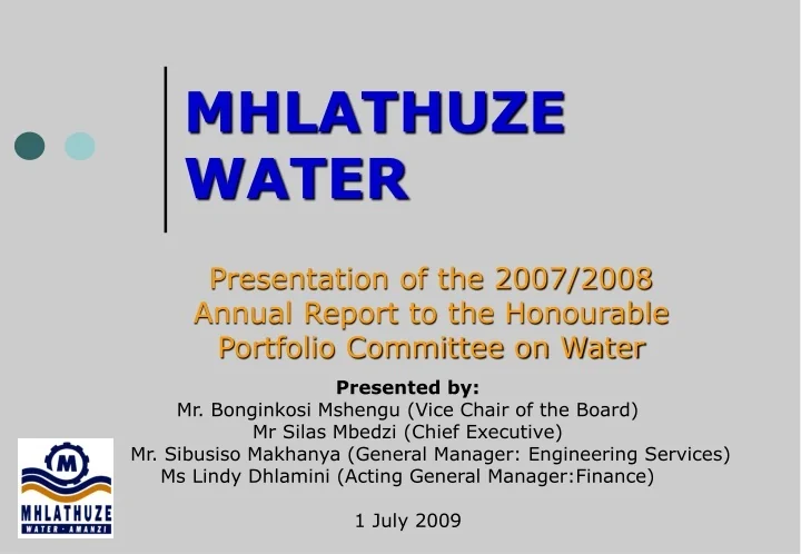 PPT - MHLATHUZE WATER PowerPoint Presentation, free download - ID:9521902