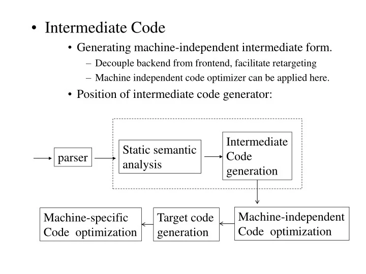 PPT - Intermediate Code Generating machine-independent intermediate form. PowerPoint ...