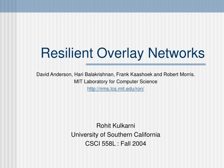 PPT - Resilient Overlay Networks PowerPoint Presentation, free download ...