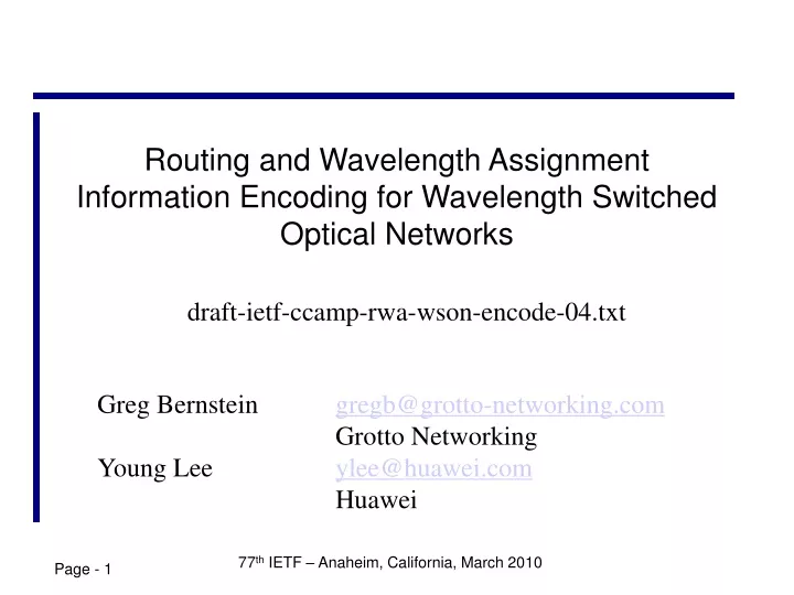 Ppt Routing And Wavelength Assignment Information Encoding For Wavelength Switched Optical