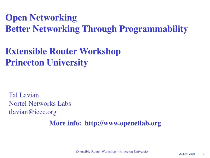 PPT - Open Networking Better Networking Through Programmability ...