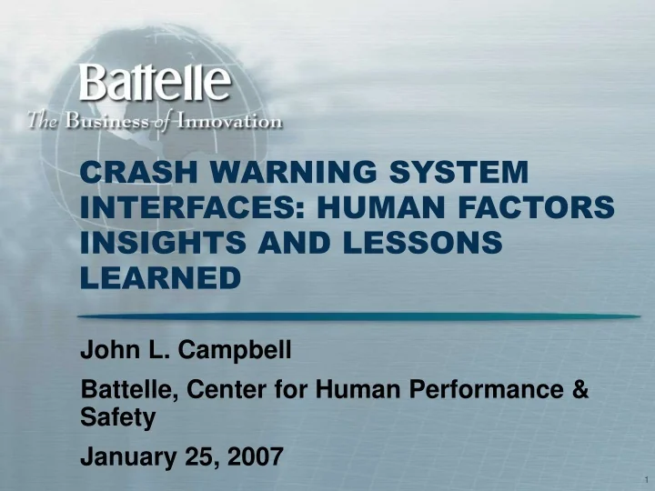 PPT - CRASH WARNING SYSTEM INTERFACES: HUMAN FACTORS INSIGHTS AND ...