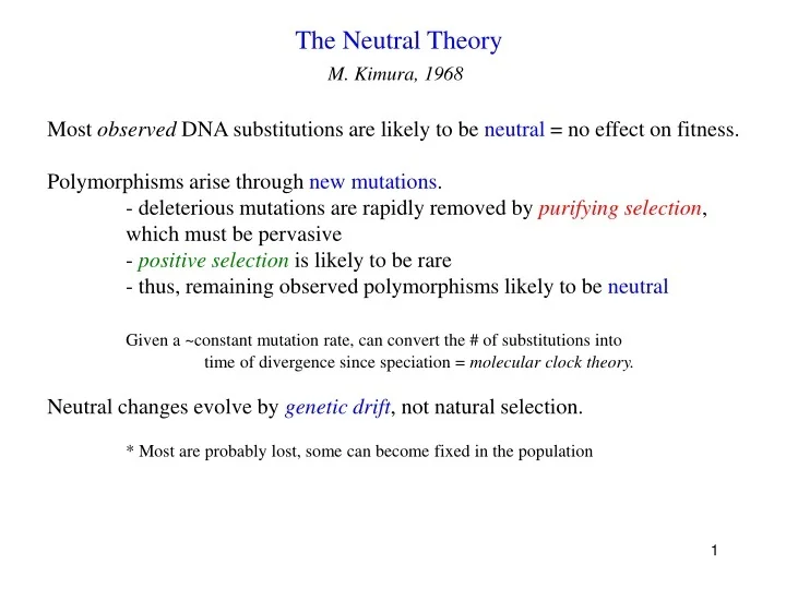 PPT - The Neutral Theory M. Kimura, 1968 PowerPoint Presentation, free ...