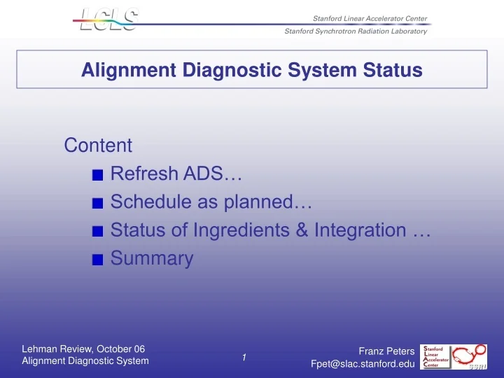 PPT - Alignment Diagnostic System Status PowerPoint Presentation, free ...