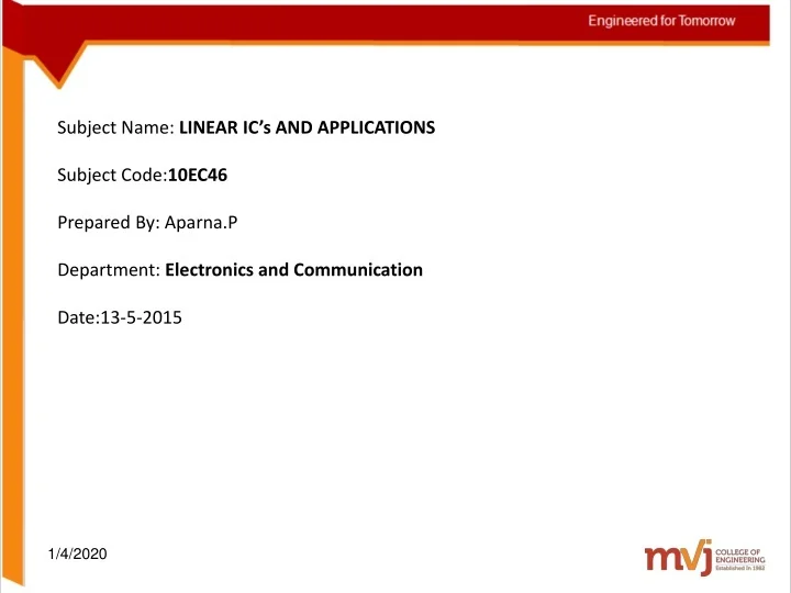 PPT - UNIT 8 Other linear IC Applications PowerPoint Presentation, free ...