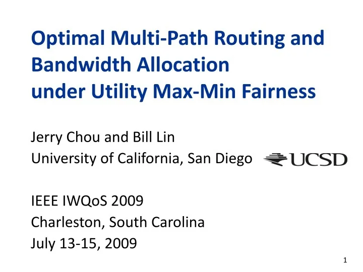 Ppt Optimal Multi Path Routing And Bandwidth Allocation Under Utility 5481