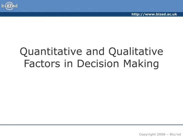 PPT - Quantitative and Qualitative Factors in Decision Making ...