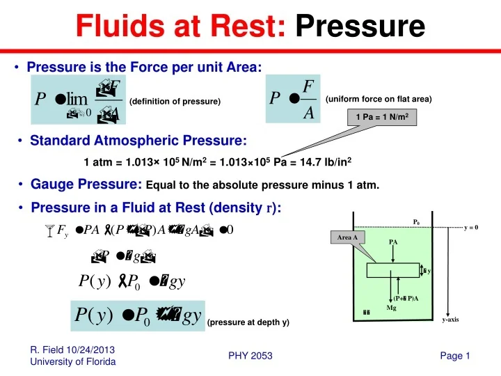 PPT - Fluids at Rest: Pressure PowerPoint Presentation, free download ...