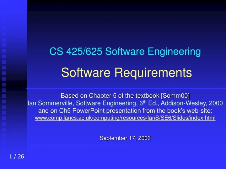 PPT - CS 425/625 Software Engineering Software Requirements PowerPoint ...
