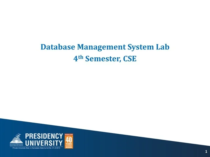 PPT - Database Management System Lab 4 th Semester, CSE PowerPoint ...