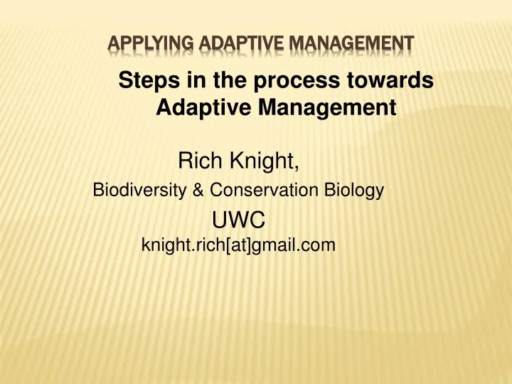 PPT - Applying Adaptive Management PowerPoint Presentation, free ...