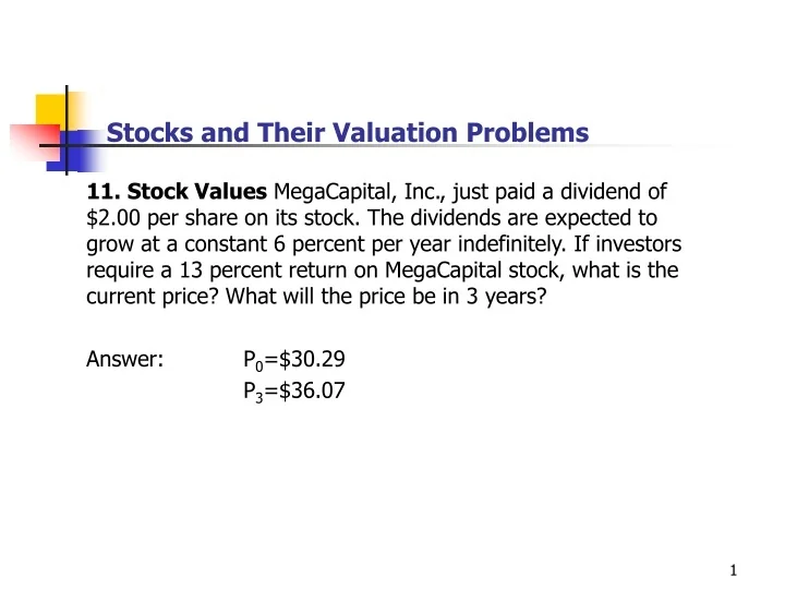 PPT - Stocks and Their Valuation Problems PowerPoint Presentation, free ...