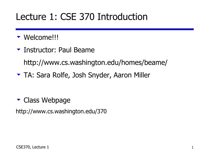 PPT - Lecture 1: CSE 370 Introduction PowerPoint Presentation, free ...