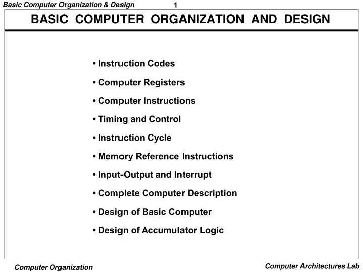 PPT - BASIC COMPUTER ORGANIZATION AND DESIGN PowerPoint Presentation ...