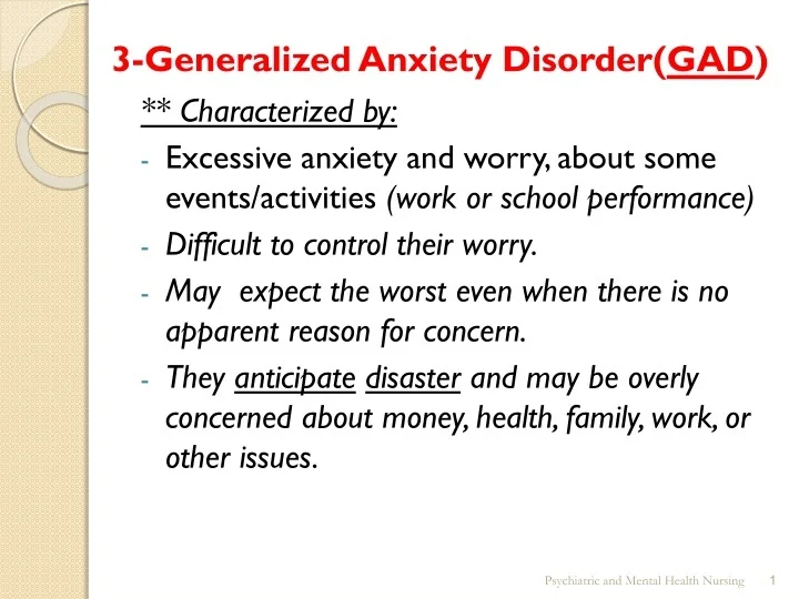 PPT - 3-Generalized Anxiety Disorder( GAD ) PowerPoint Presentation ...