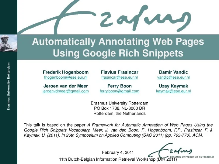 PPT - Automatically Annotating Web Pages Using Google Rich Snippets PowerPoint Presentation - ID ...