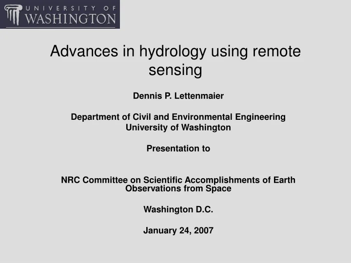 PPT - Advances in hydrology using remote sensing PowerPoint ...