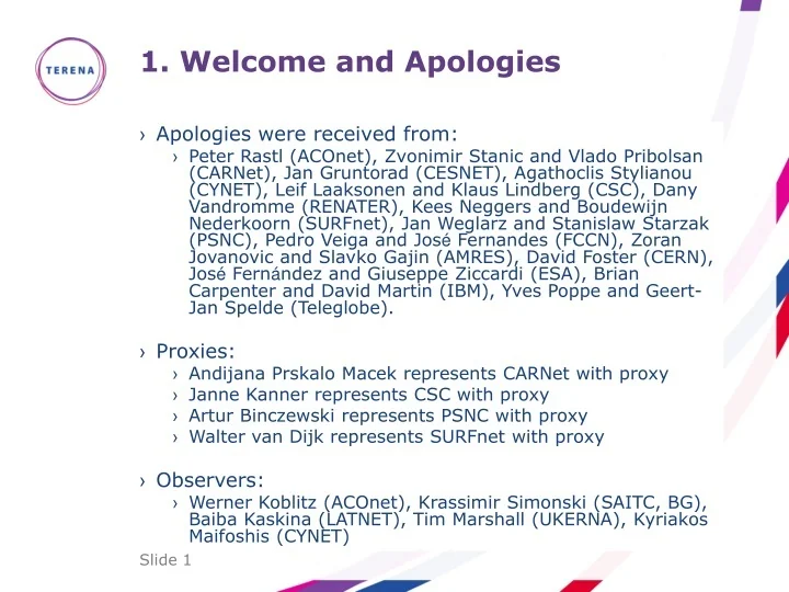 PPT - 1. Welcome and Apologies PowerPoint Presentation, free download ...