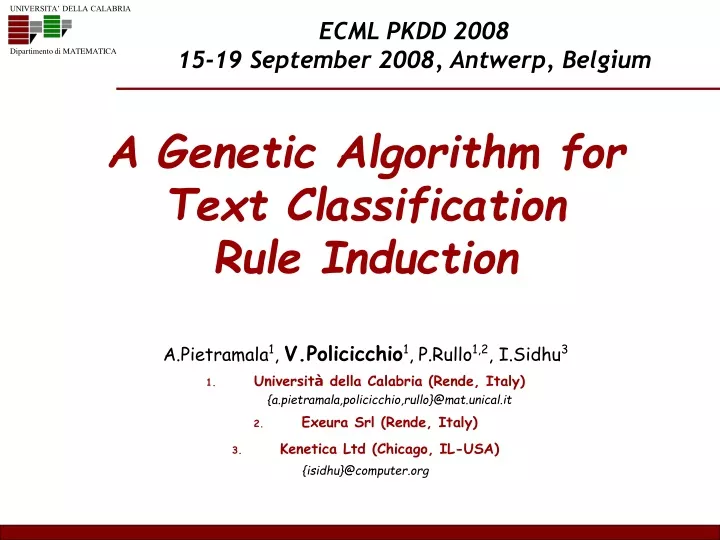 Ppt A Genetic Algorithm For Text Classification Rule Induction Powerpoint Presentation Id