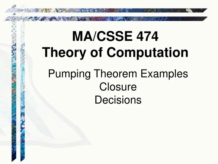 PPT - Pumping Theorem Examples Closure Decisions PowerPoint Presentation - ID:9588639