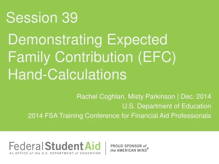 PPT - Demonstrating Expected Family Contribution (EFC) Hand ...