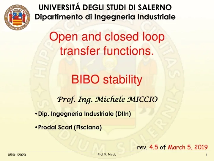 PPT - Open and closed loop transfer functions. BIBO stability ...