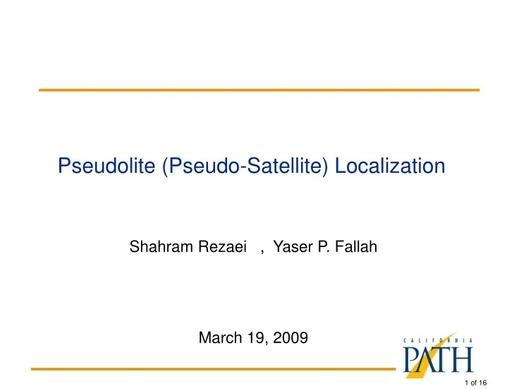 PPT - Pseudolite (Pseudo-Satellite) Localization PowerPoint ...