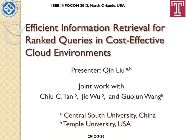 PPT - Efficient Information Retrieval for Ranked Queries in Cost ...