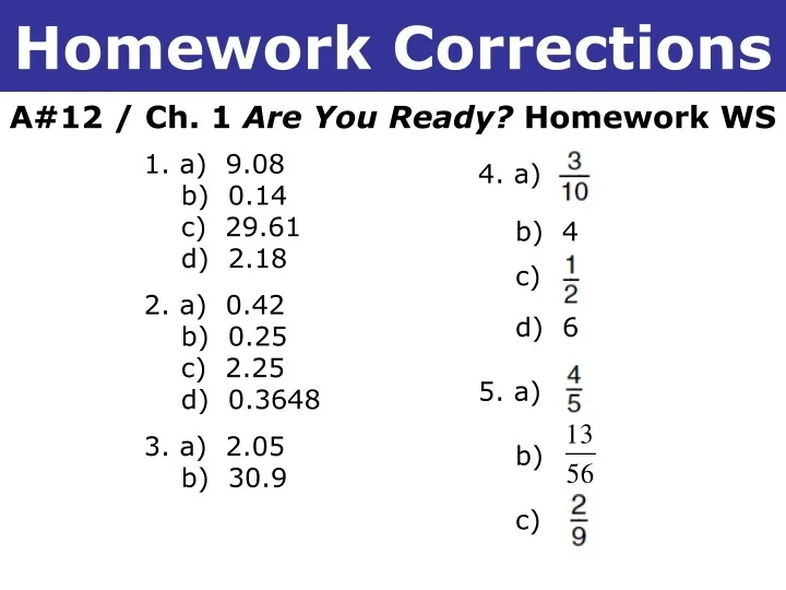 PPT - A#12 / Ch. 1 Are You Ready? Homework WS PowerPoint Presentation ...