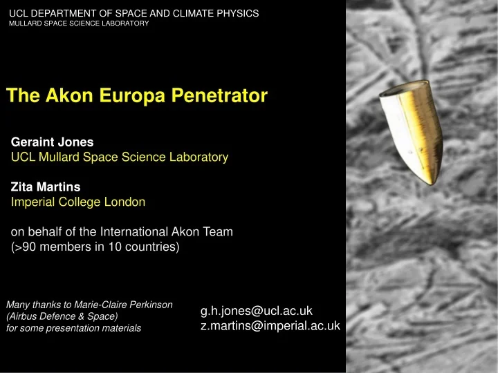 PPT - UCL DEPARTMENT OF SPACE AND CLIMATE PHYSICS MULLARD SPACE SCIENCE ...