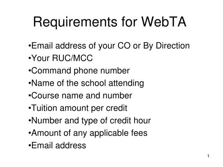 PPT - Requirements for WebTA PowerPoint Presentation, free download ...