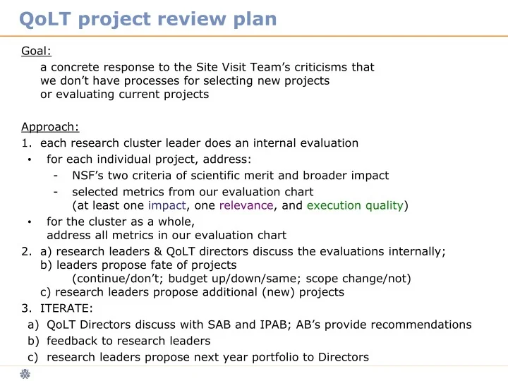 PPT - QoLT project review plan PowerPoint Presentation, free download ...