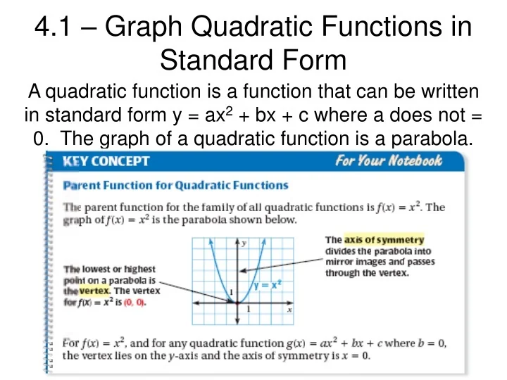 PPT - 4.1 – Graph Quadratic Functions in Standard Form PowerPoint ...