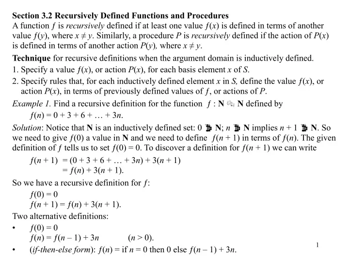 Ppt Section 3 2 Recursively Defined Functions And Procedures