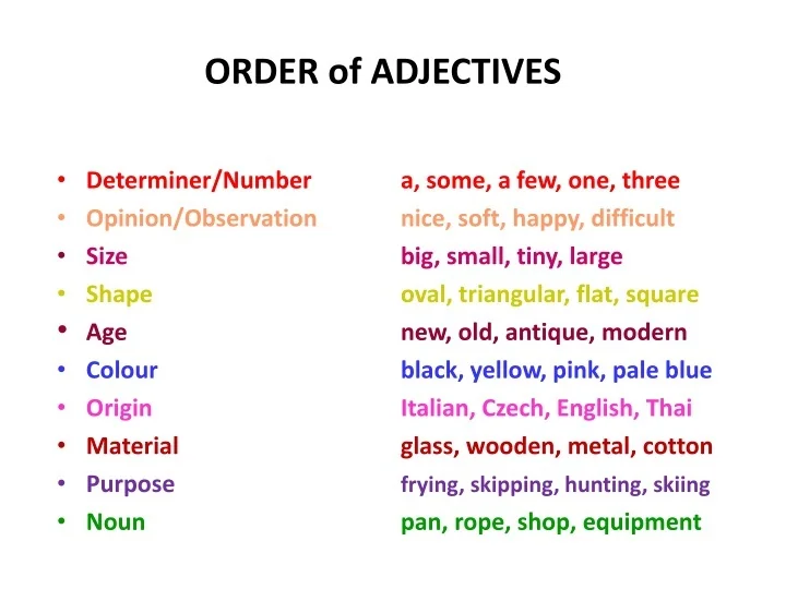 PPT - ORDER of ADJECTIVES PowerPoint Presentation, free download - ID ...