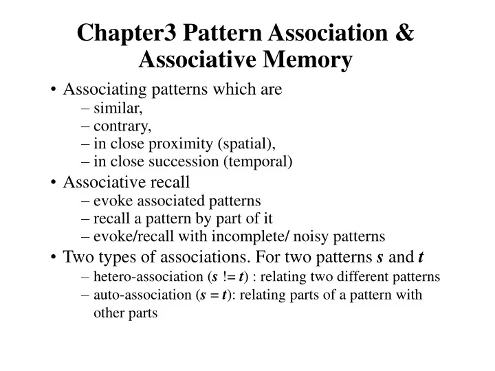 Ppt Chapter3 Pattern Association And Associative Memory Powerpoint Presentation Id9629711