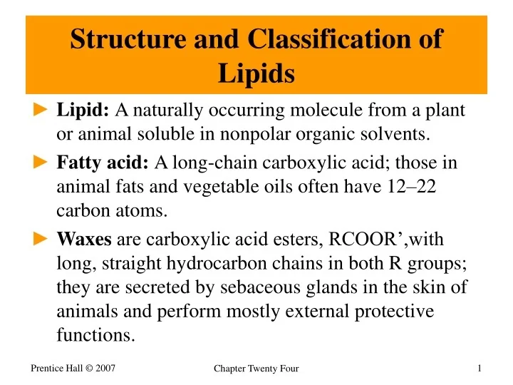 PPT - Structure and Classification of Lipids PowerPoint Presentation ...