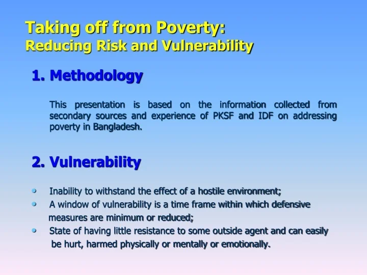 PPT - Taking off from Poverty: Reducing Risk and Vulnerability ...