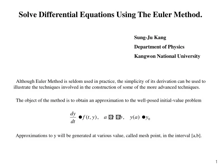 PPT - Solve Differential Equations Using The Euler Method. PowerPoint Presentation - ID:9637345
